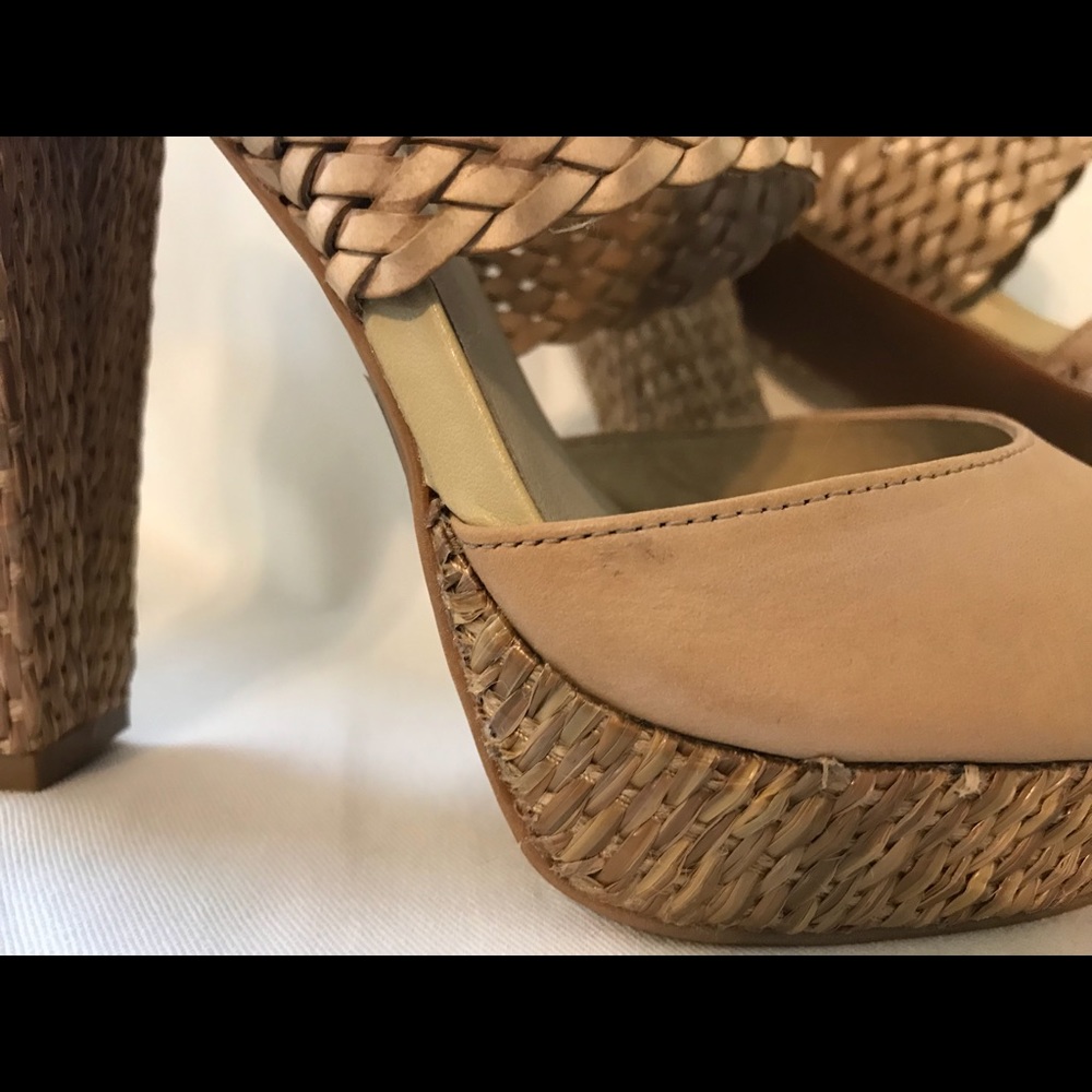 Aldo Cream Leather With Tan Rattan Heels - Gem